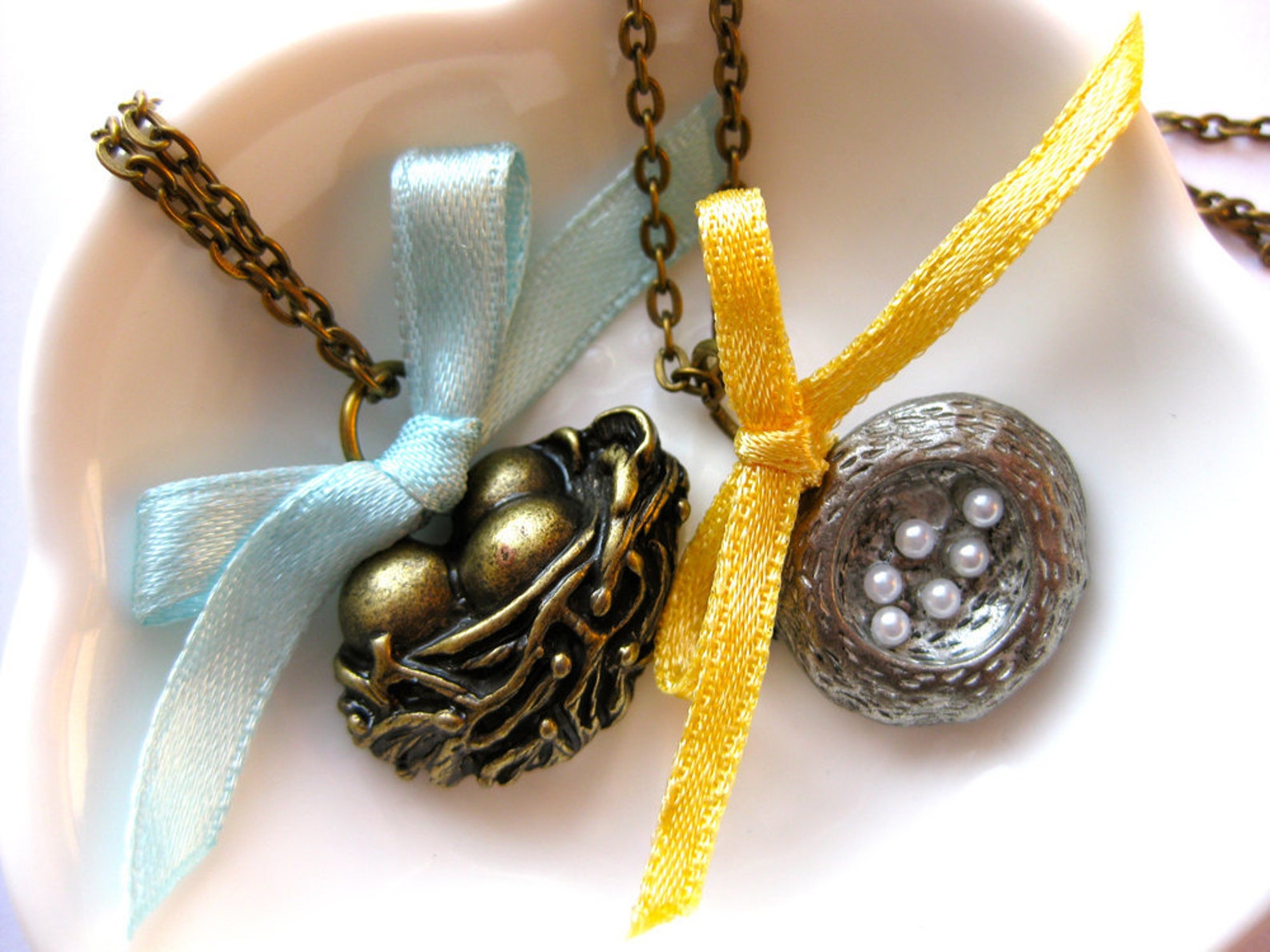 Sweet Bird's Nest Charm Necklace-choose Antique Gold or - Etsy