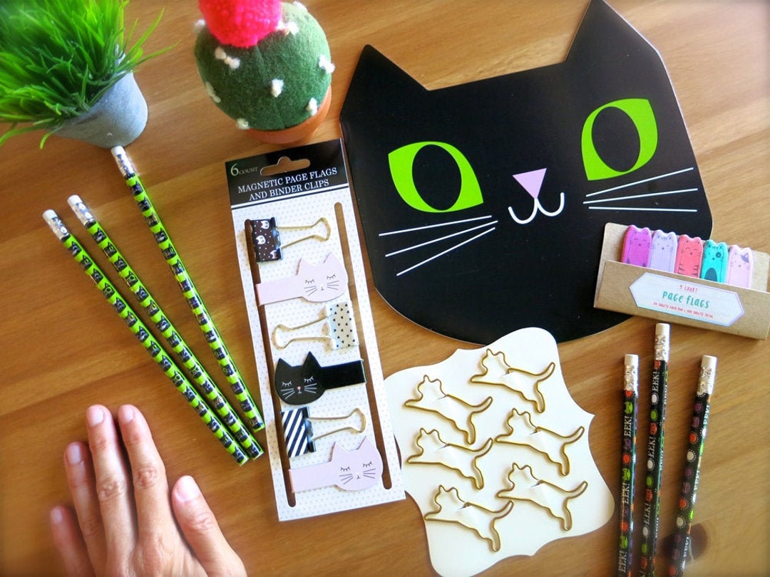 Cute Cat School Supply Set-cat Notepads, Pencils, Binder Clips ...