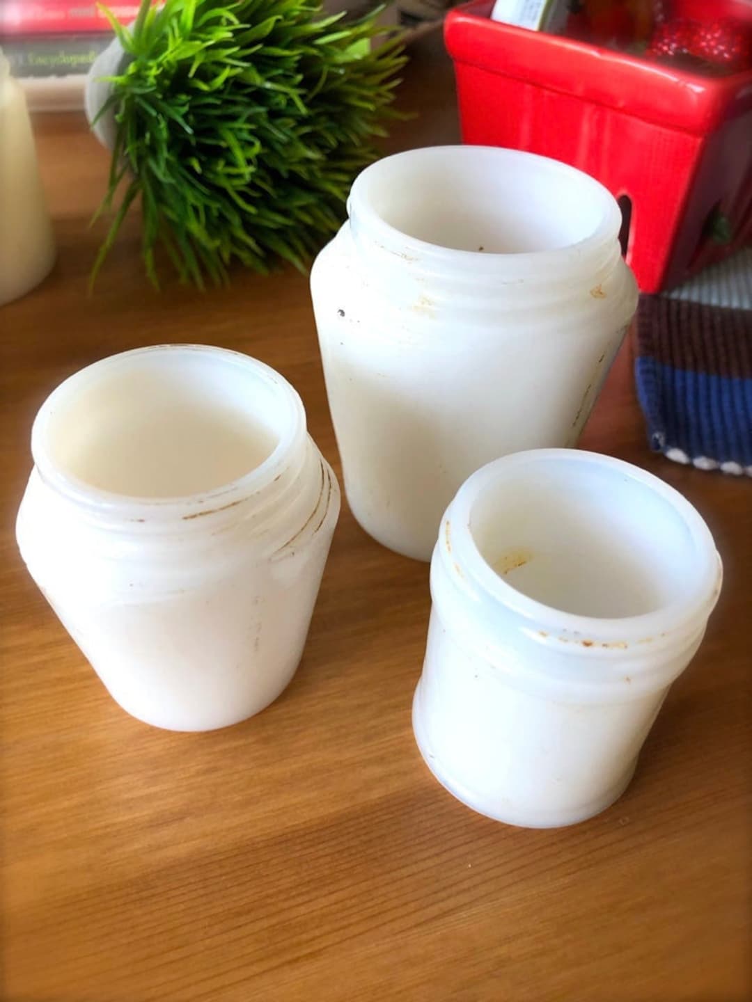 Vintage Milk Glass Jars-3 White Milk Glass Containers-large Vintage ...