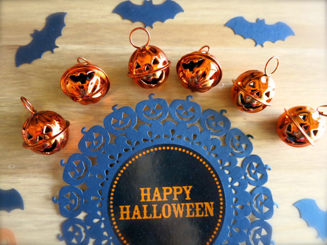 Mini Jack O' Lantern Pumpkin Bells-metallic Orange Halloween Bells-lot ...