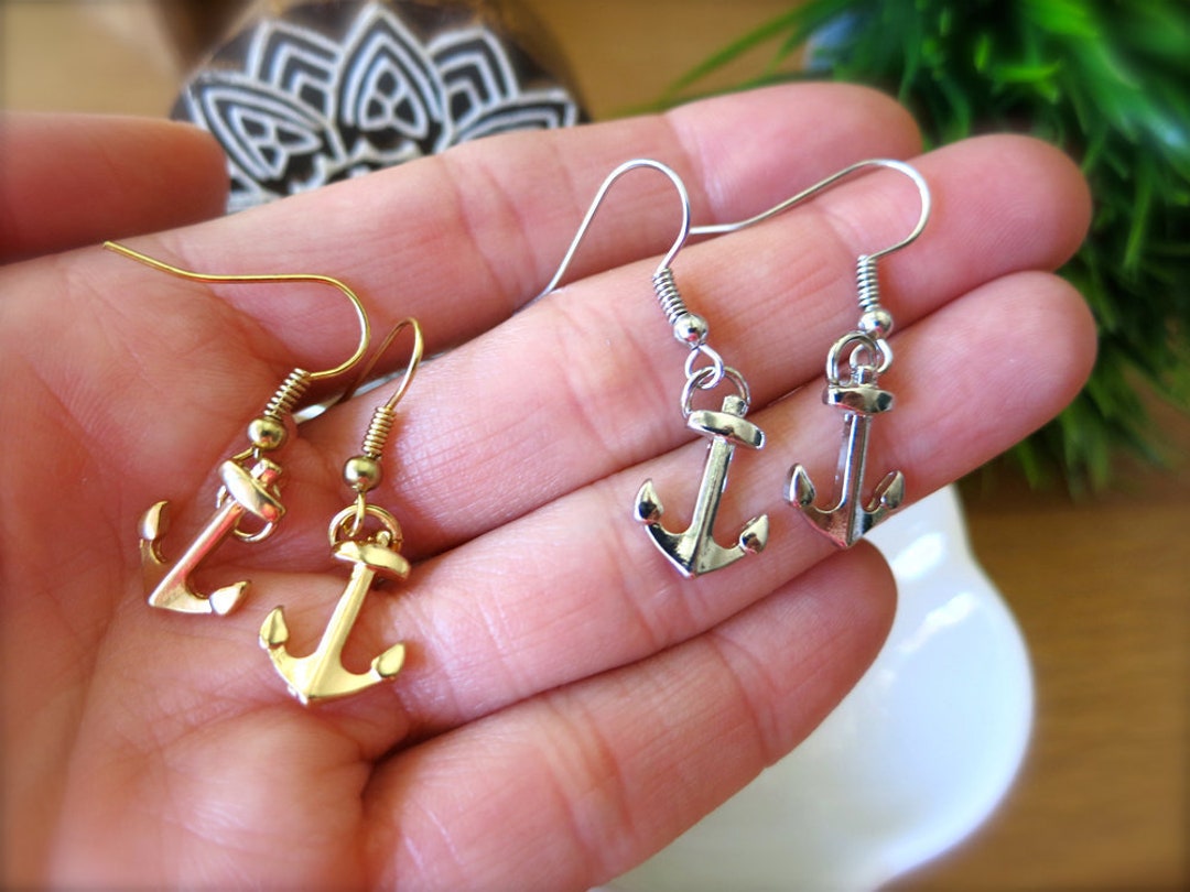Boat Anchors Charm Earrings-shiny Silver or Gold Anchor-beach, Boating ...