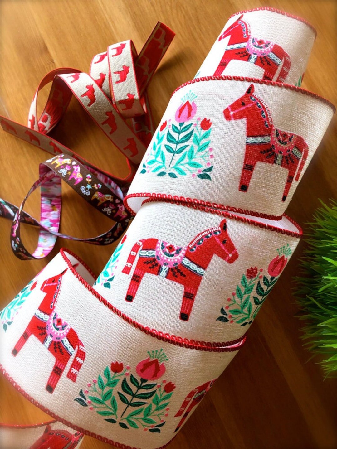 Spring Swedish Dala Horse Ribbon-2.5 Inch Dala Horse Wired Ribbon-red ...
