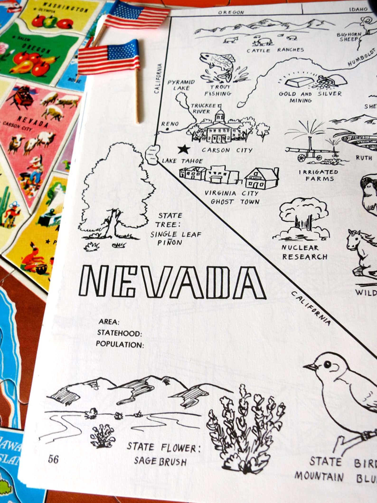 Vintage Nevada Map Print-1980s Coloring Book Page-las Vegas-hoover Dam ...
