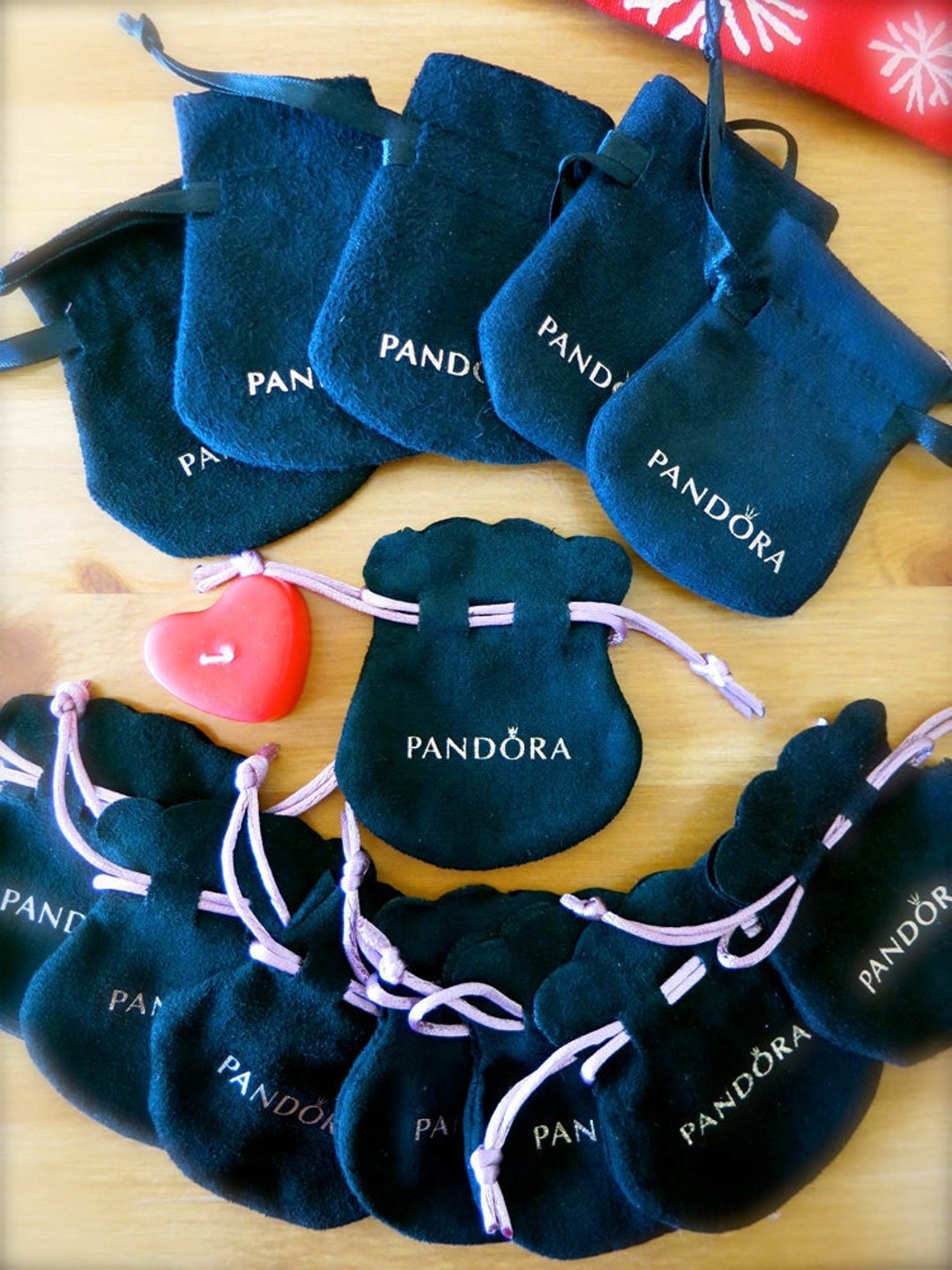 Authentic Pandora Jewelry Bags-black, Pink, Gold Drawstring Gift Bags ...