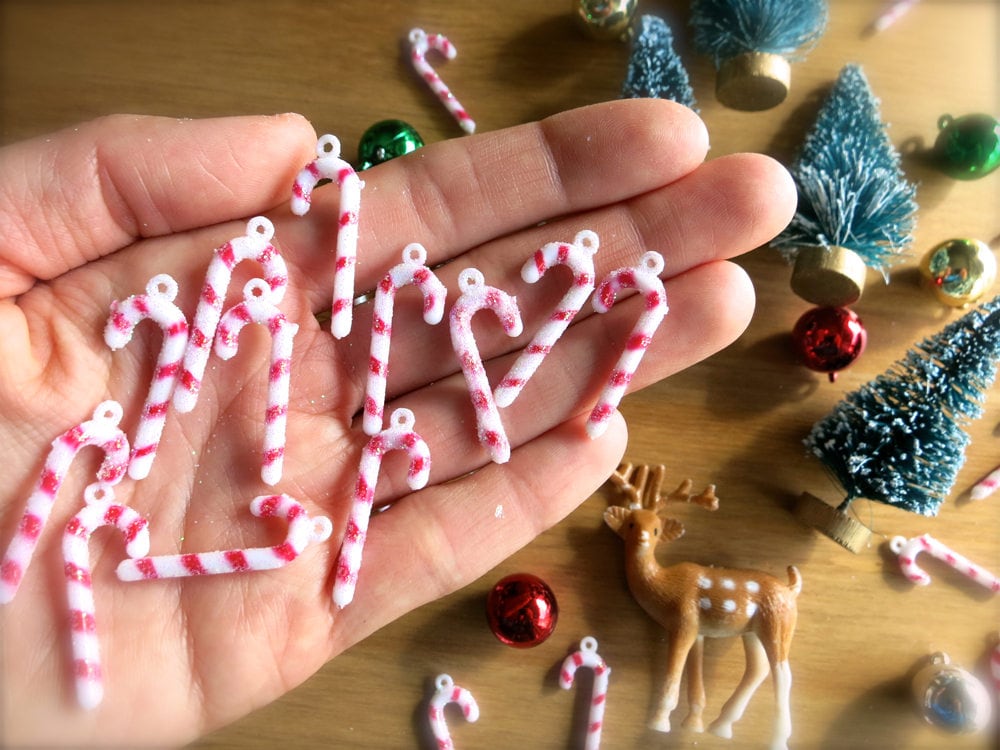 Tiny Retro Shiny Candy Canes-lot of 10-metallic Red & White Mini Candy ...