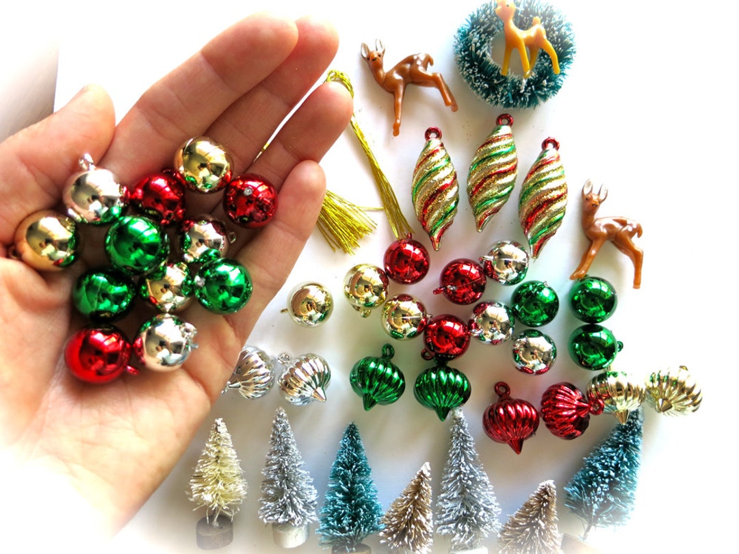 Mini Retro Shiny Christmas Bulbs-lot of 12-red, Green, Silver, Gold ...