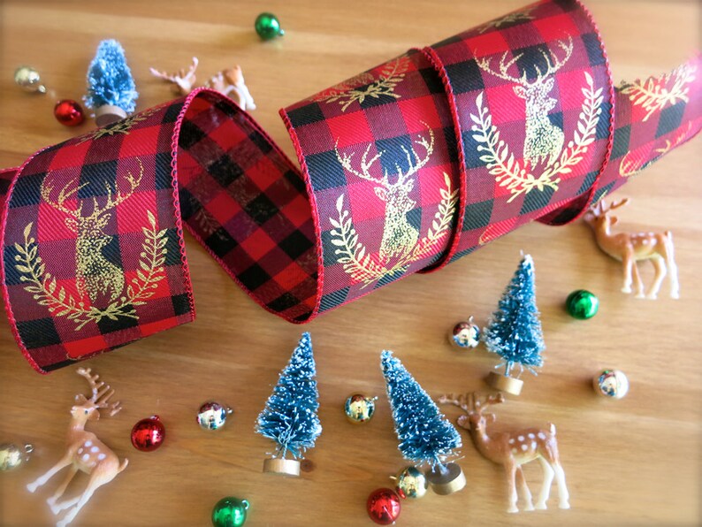 Red Deer Ribbon-1 Yd Wire Edge Wide Burlap Forest Deer - Etsy