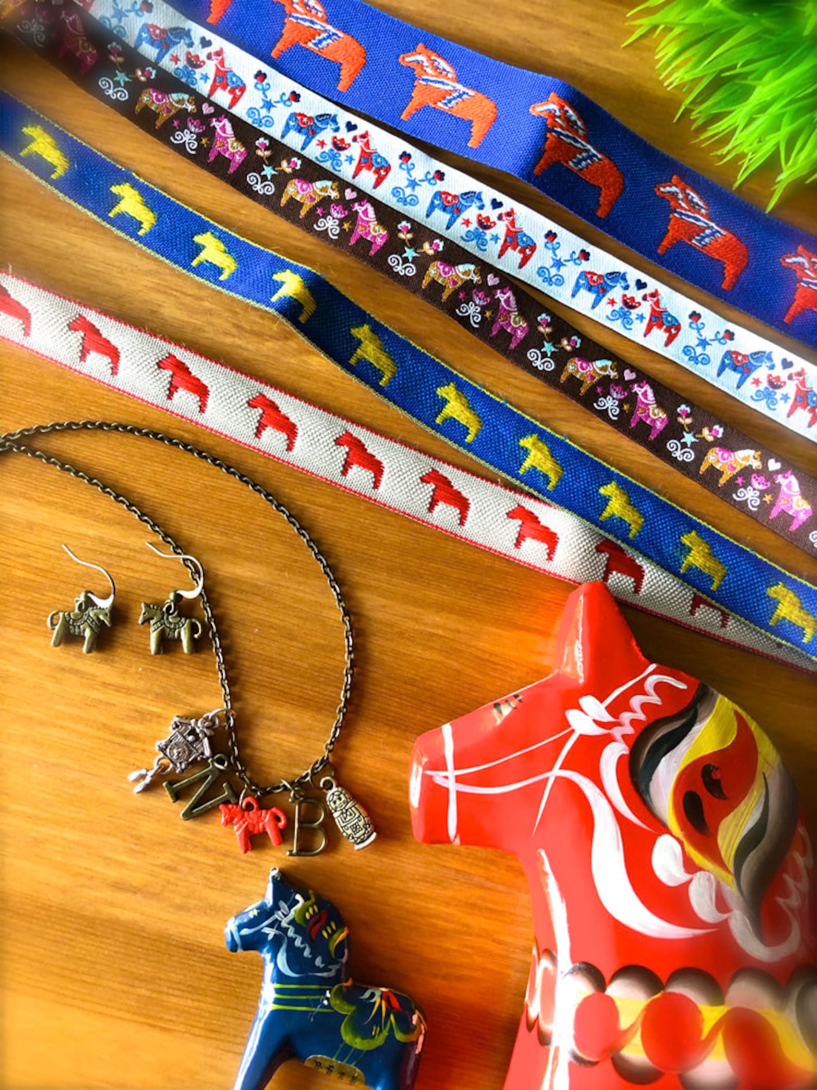 Dala Horse Woven Ribbon-blue and Yellow-swedish Ribbon-dalahasten ...