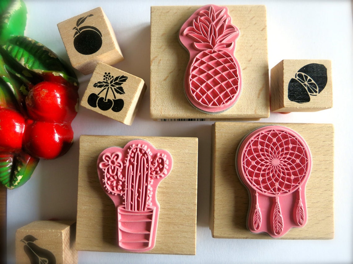 Tiny Fruit Rubber Stamps-cherries Lemon Peach & Pear - Etsy