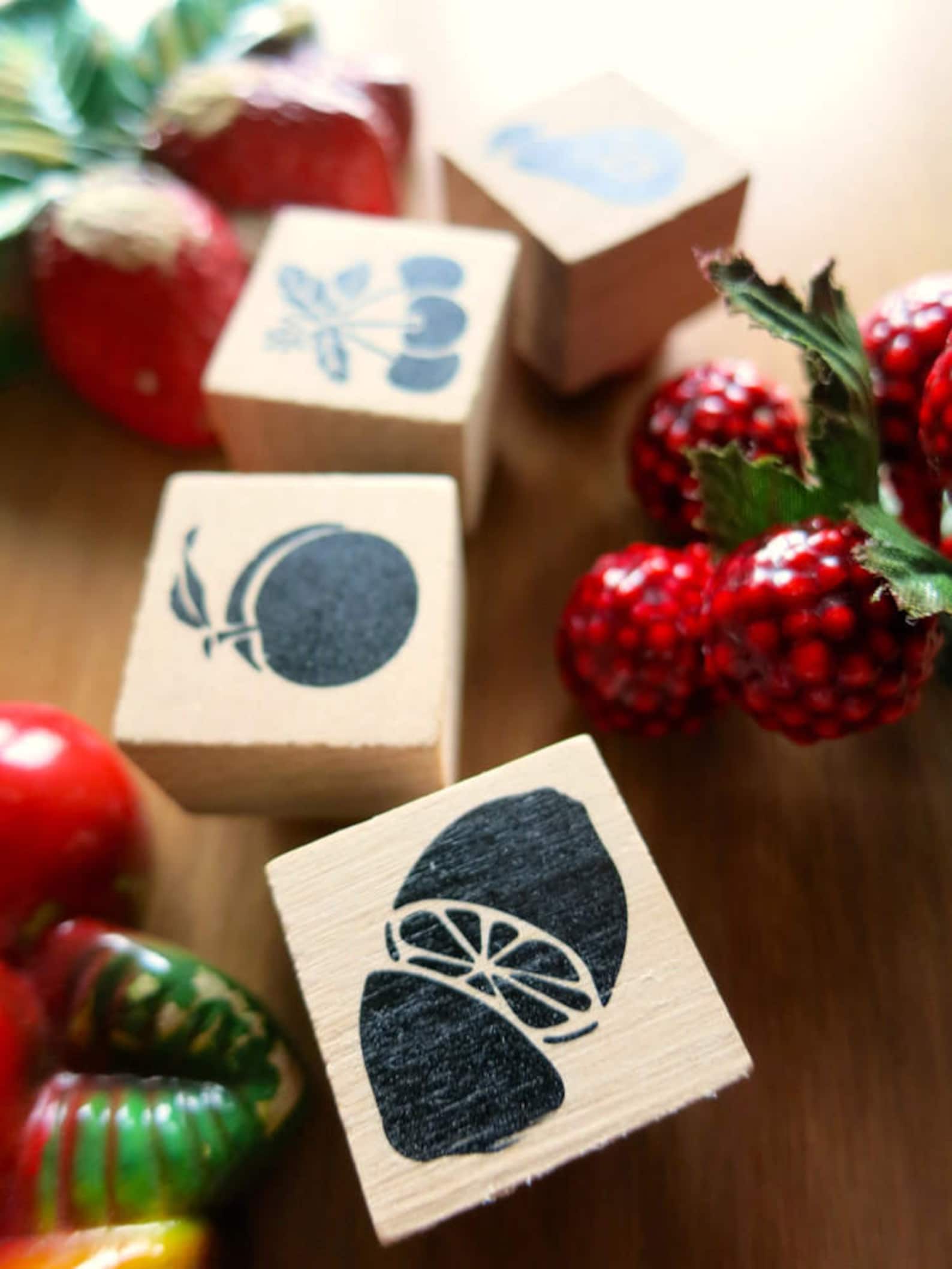 Tiny Fruit Rubber Stamps-Cherries Lemon Peach & Pear | Etsy