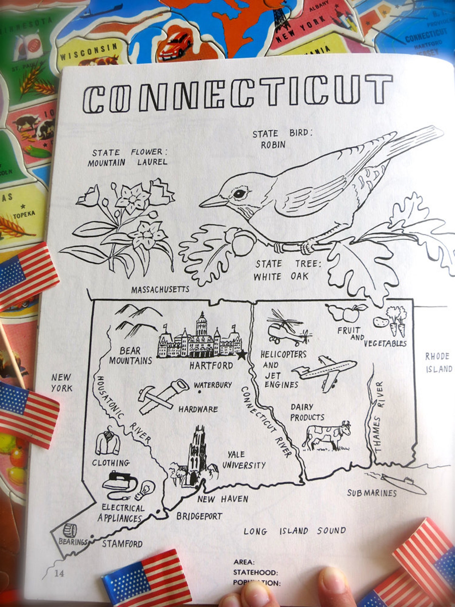 Vintage Connecticut State Map-1980's Connecticut Coloring | Etsy