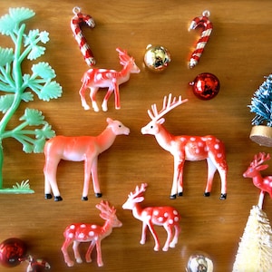Mini Plastic Deer-lot of 3 Small Forest Deer W/ Antlers-tiny Christmas ...