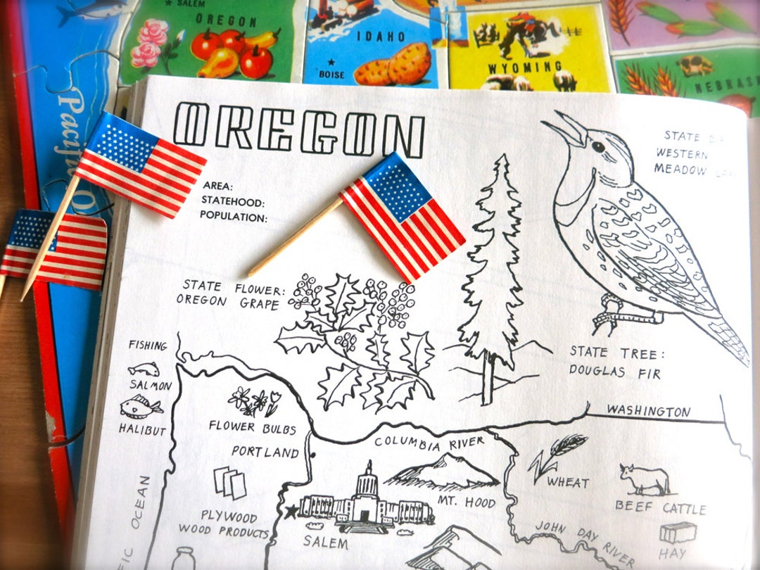 Vintage Oregon State Map-1980's Oregon Coloring Book Page-vintage Map ...