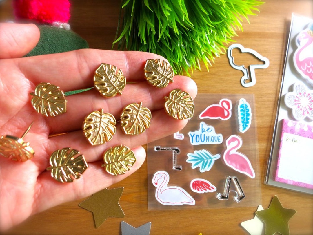Gold Palm Leaf Push Pins-set of 9 Tropical Push Pins-metal Leaf Pins ...