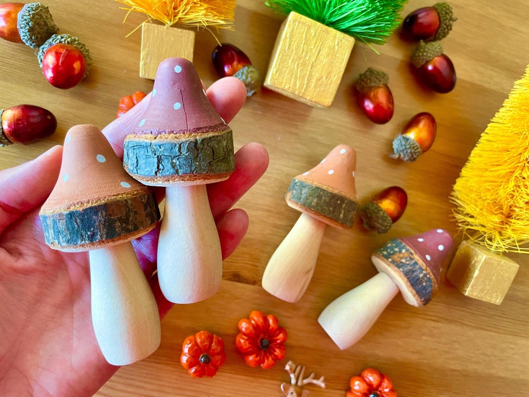 Mini Wooden Toadstools: Polka Dot Woodland Mushrooms - Etsy
