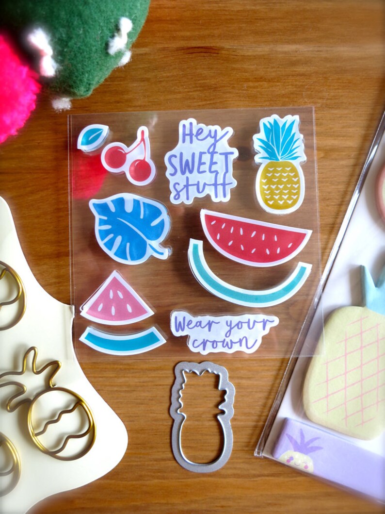 Pineapple & Fruit Stamps and Punch Set-cherries Palm Leaf - Etsy