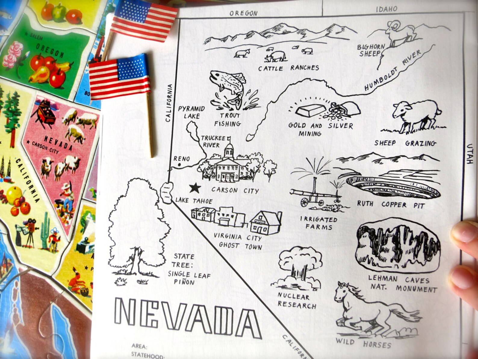 Vintage Nevada Map Print-1980s Coloring Book Page-las Vegas-hoover Dam ...
