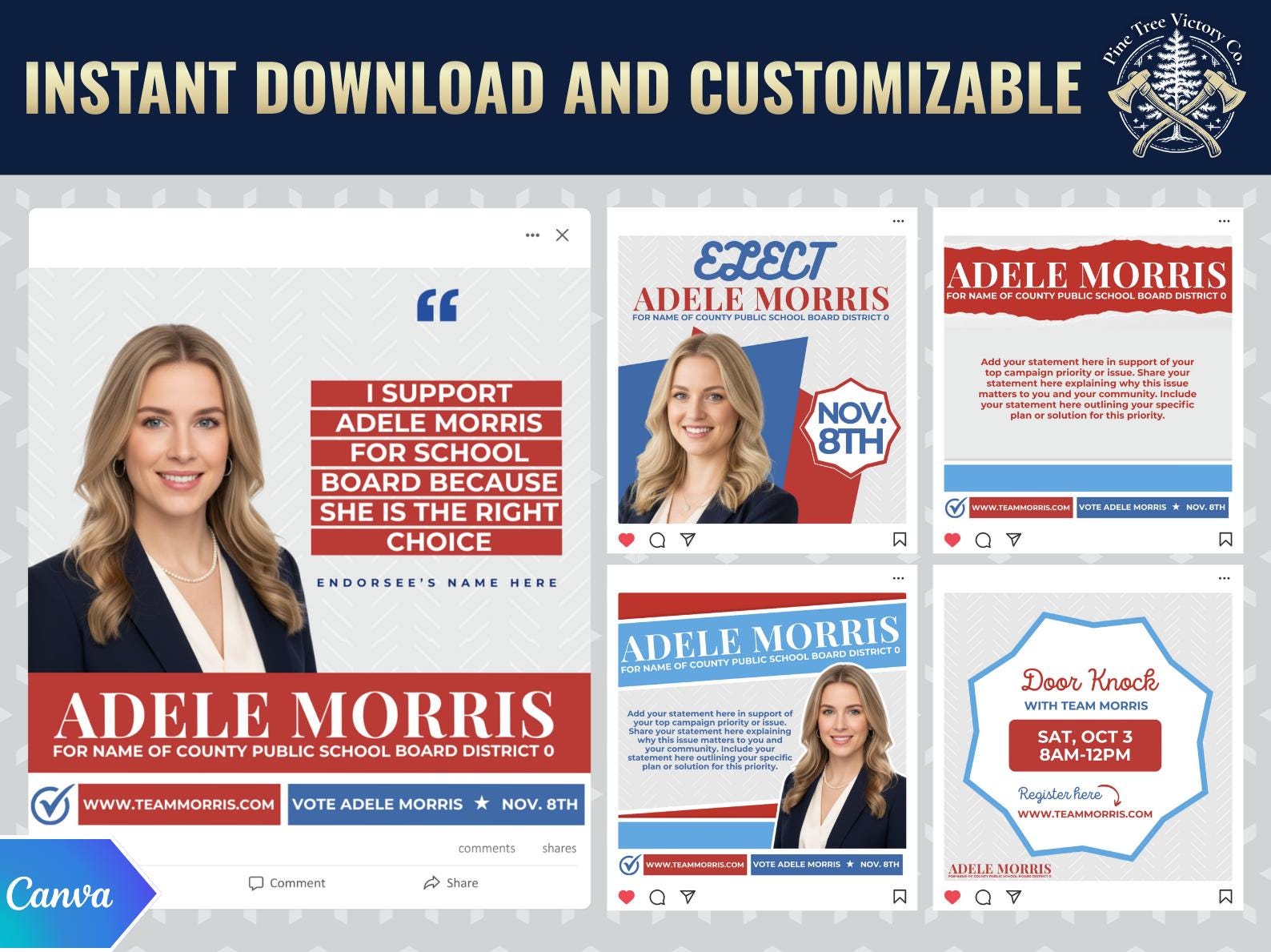 Political Campaign Branding System for Canva | 15 Editable Graphics ...