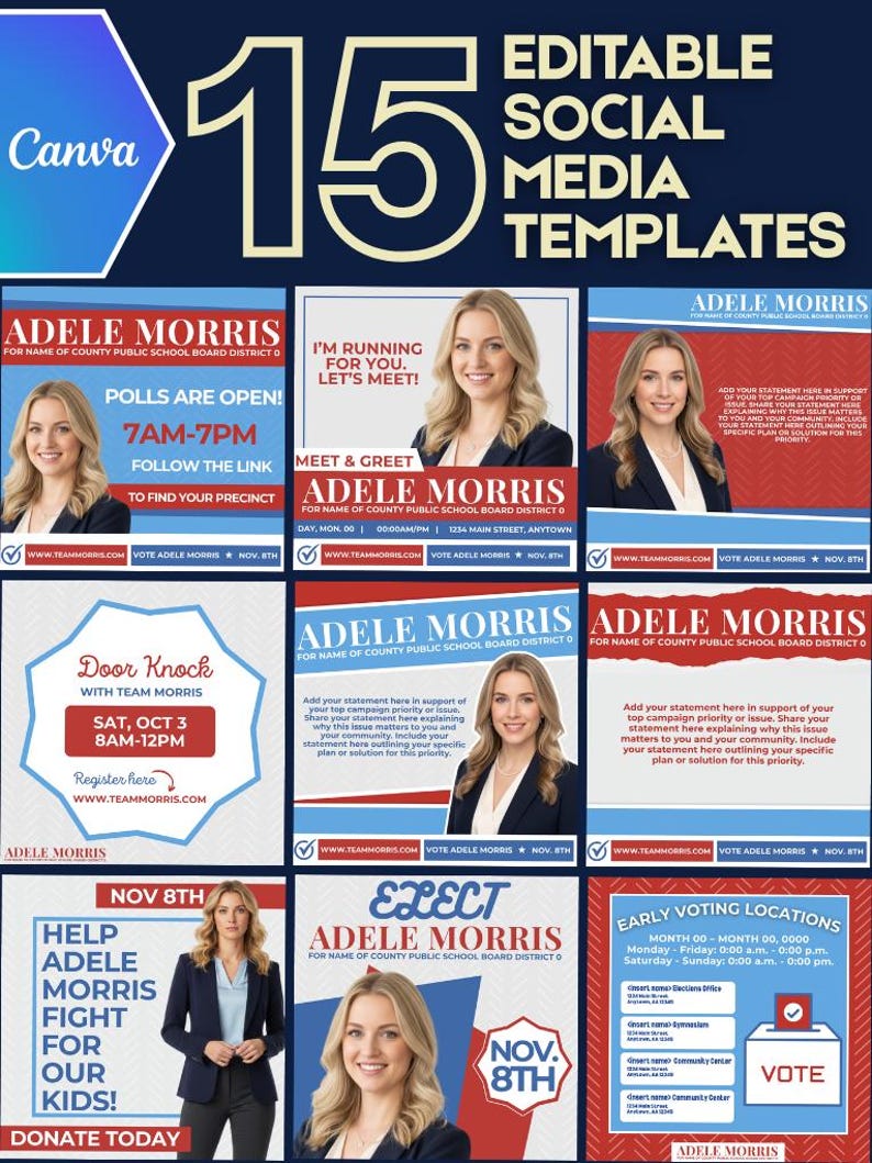 Political Campaign Branding System for Canva | 15 Editable Graphics ...