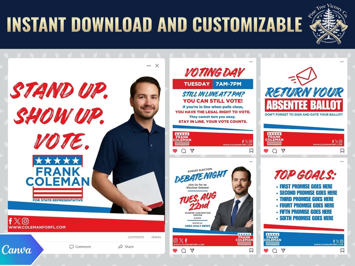 Political Campaign Branding System for Canva | 20 Editable Graphics ...