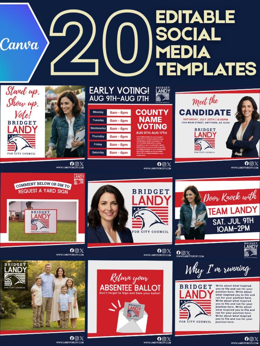 Political Campaign Branding System for Canva | 20 Editable Graphics ...