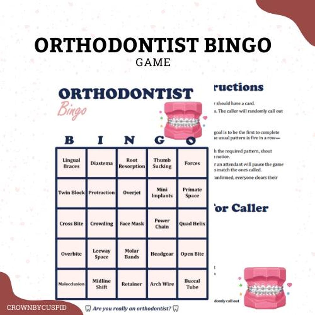 Braces Word Bingo Game | Orthodontic Learning Printable | Fun Dental ...