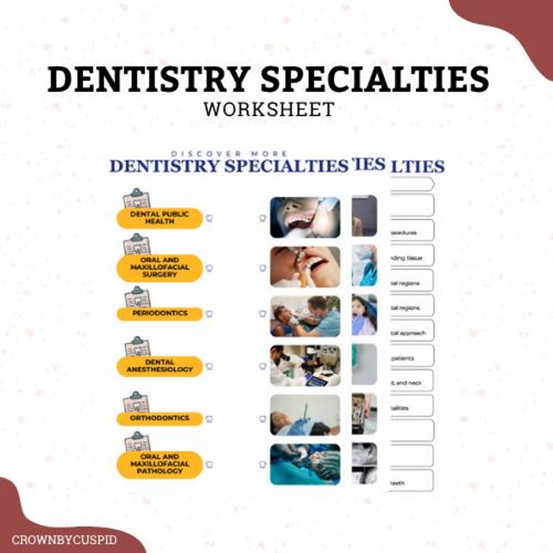 Dentistry Specialty Matching Worksheet | Dental Education Printable ...