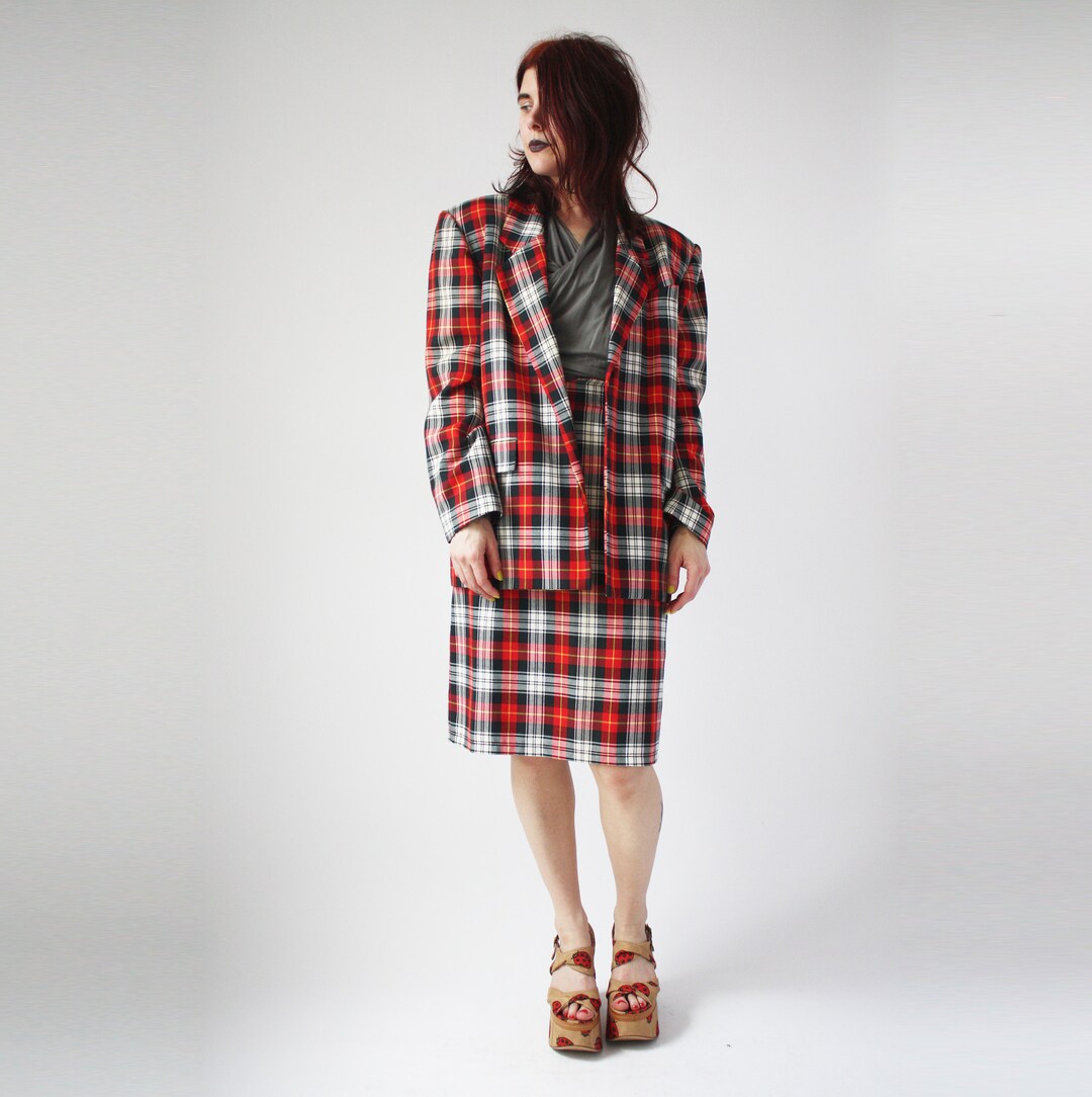 80s Plaid Skirt Suit Set: Vintage Blazer, High Waist - Etsy