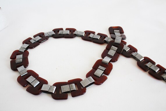 70s Silver and Tortoise shell Link Belt Hippie Flower… - Gem