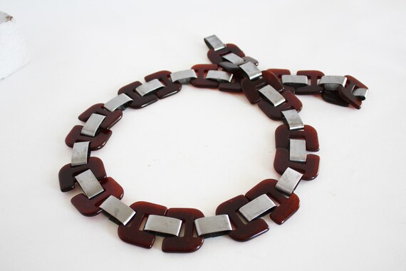 70s Silver and Tortoise shell Link Belt Hippie Flower… - Gem