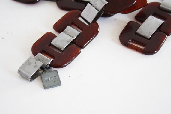 70s Silver and Tortoise shell Link Belt Hippie Flower… - Gem