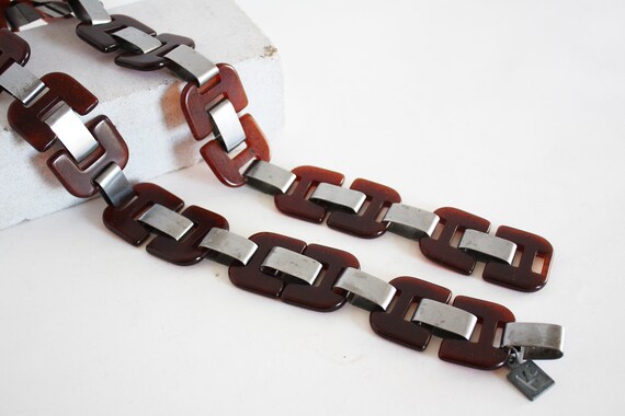 70s Silver and Tortoise shell Link Belt Hippie Flower… - Gem