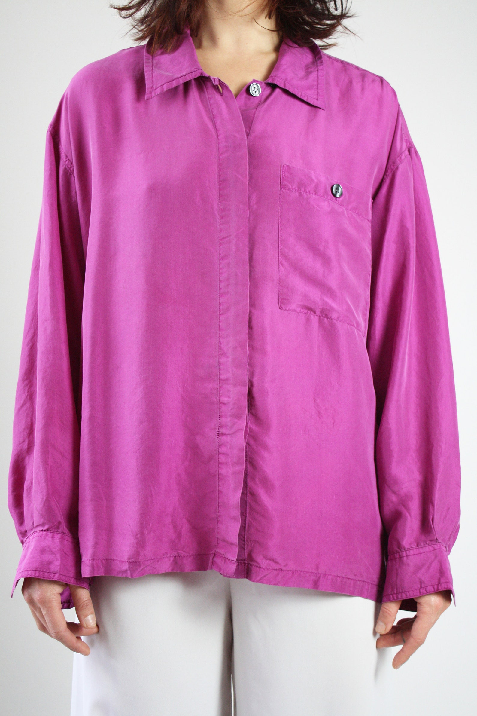 80s SILK Button up Shirt Hidden Button Placket Long Sleeve | Etsy