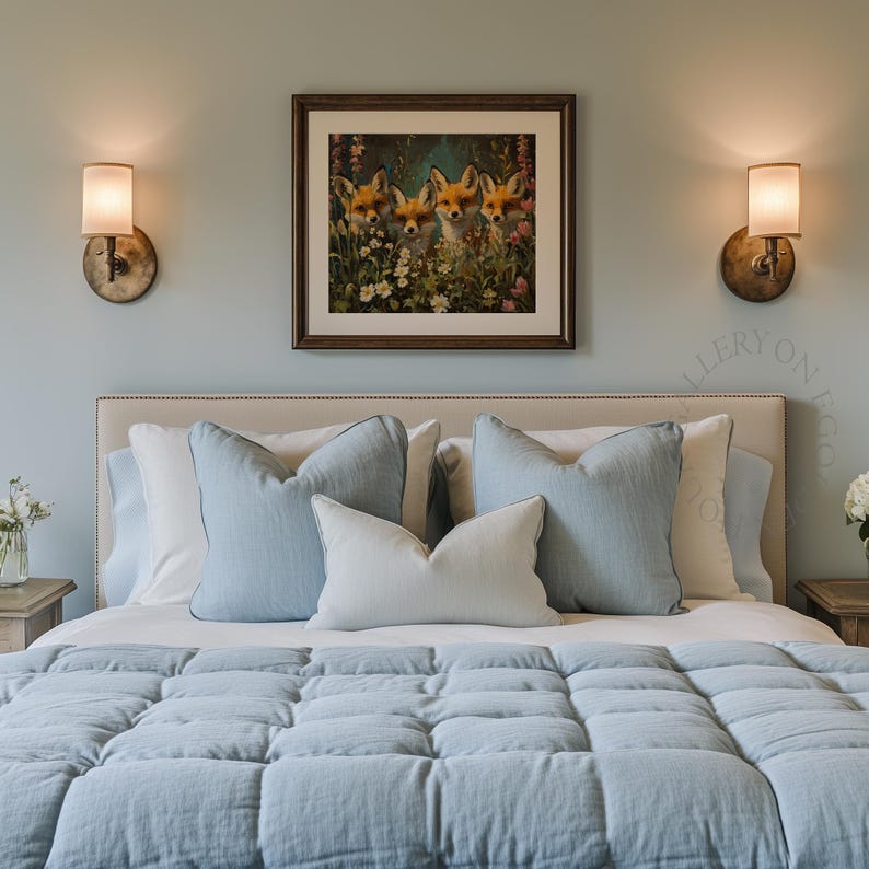 Fox Family in Meadow - Cozy Cottagecore Wall Art, Playful Kits Among ...