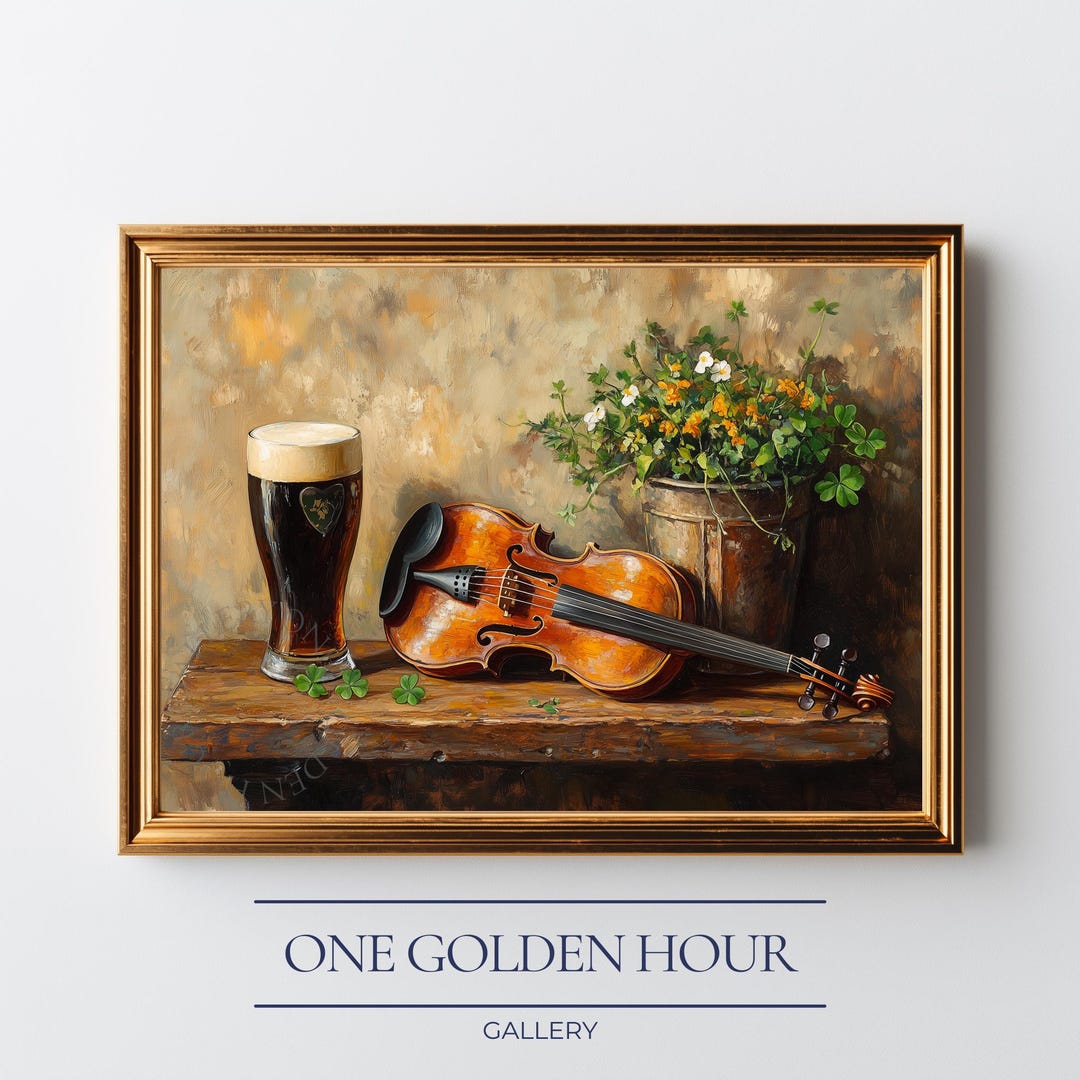 Printable Rustic Irish Fiddle Painting - Vintage Farmhouse Still Life ...
