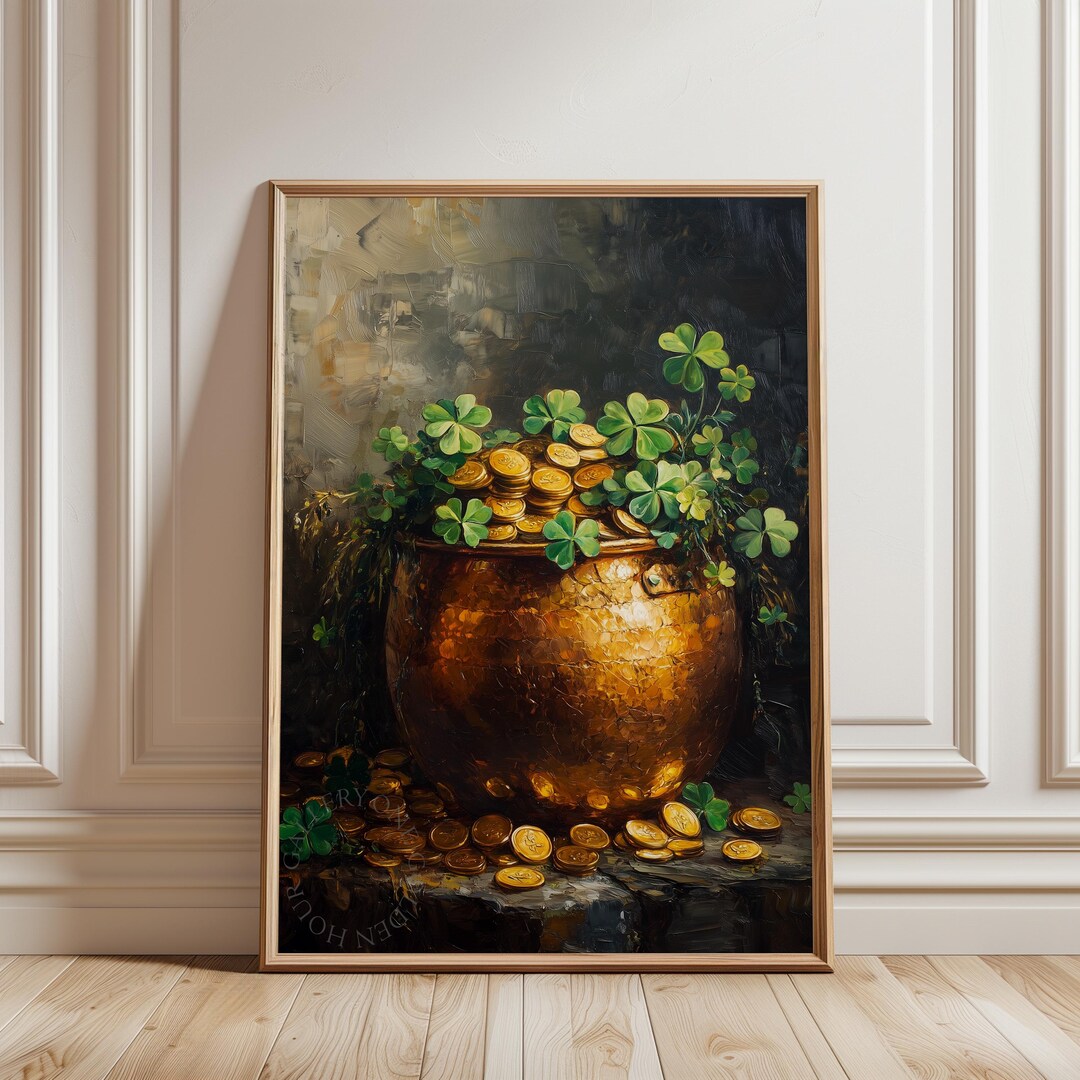 St. Patrick's Day Gold Coin Printable – Moody Shamrock Wall Art ...