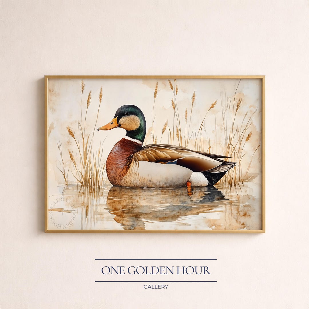 Vintage Mallard Duck Watercolor Print - Cozy Neutral Farmhouse Decor ...