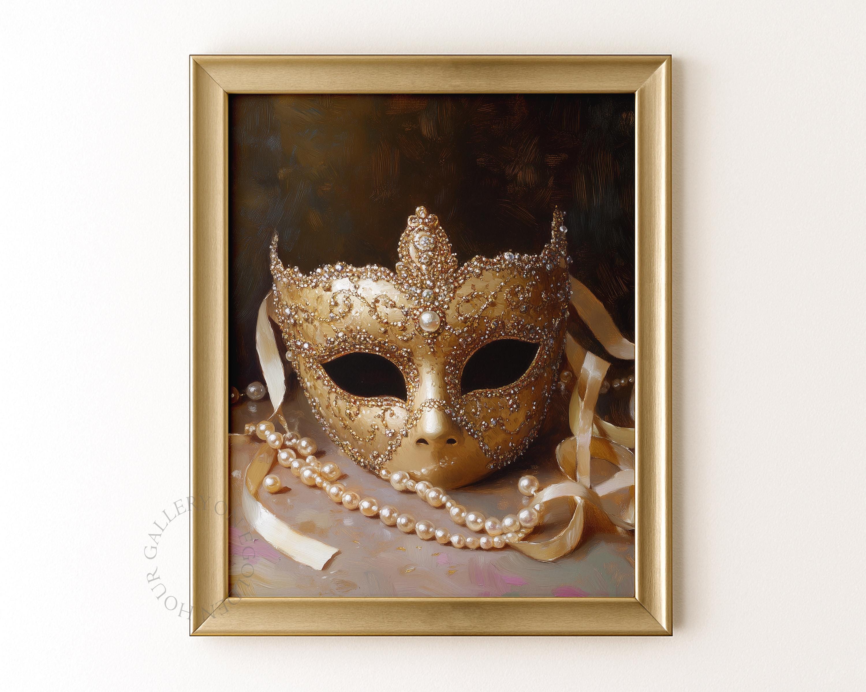 Gold Masquerade Mask Wall Art Print - Glam New Year’s Eve Decor ...