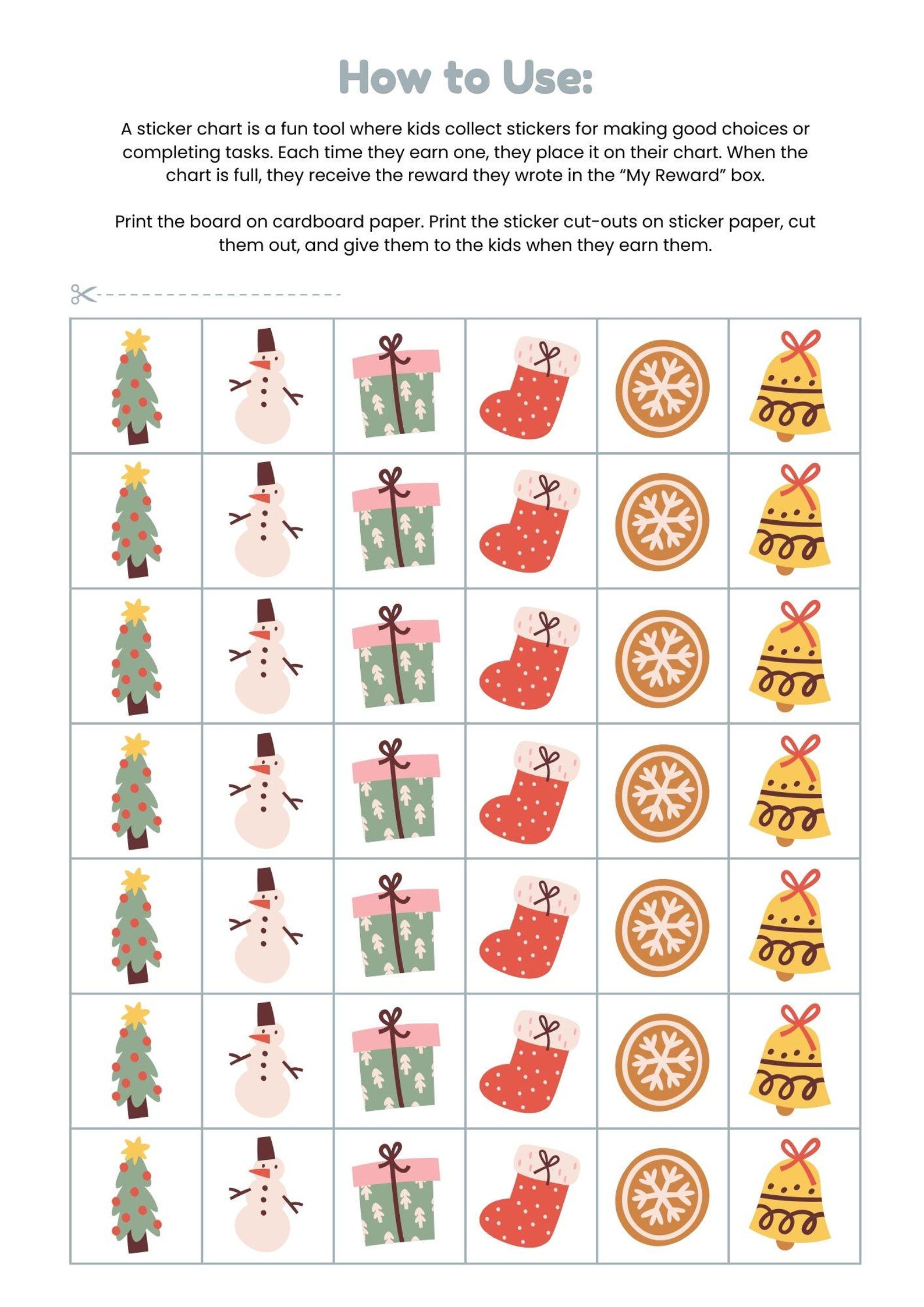 Christmas Reward Chart Printable ,gray & Pink Cartoon Sticker Chart for ...