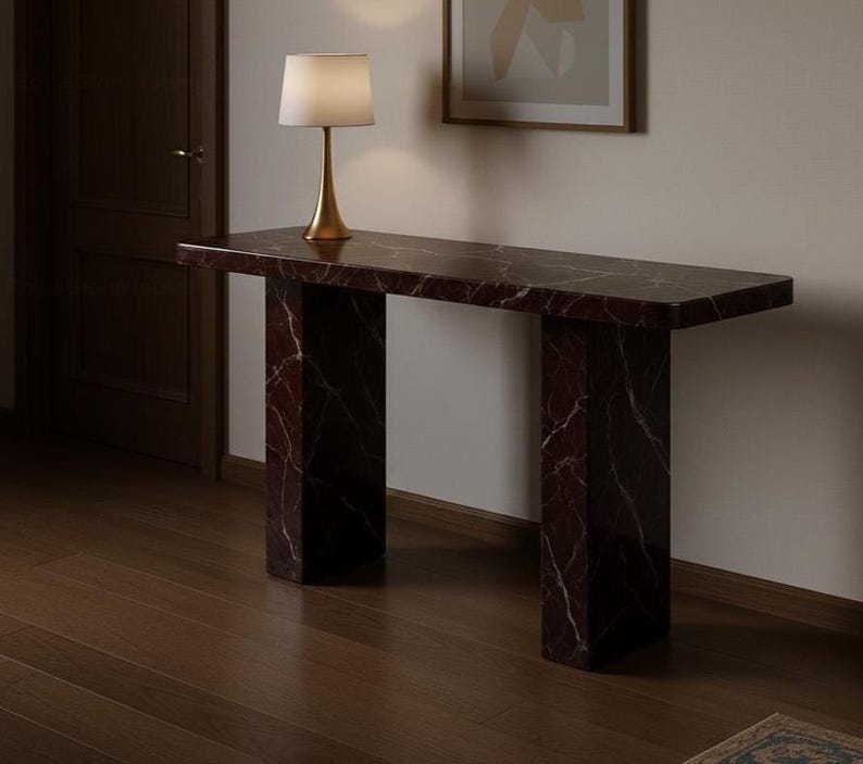 Modern Marble Console Table – Dark Stone Entryway Table, Minimalist ...