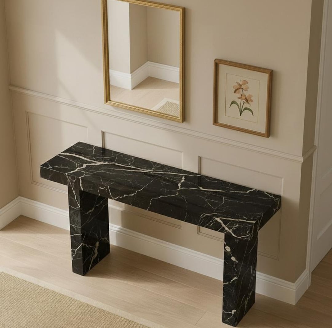 Black Marble Console Table, Modern Luxury Entryway Table, Minimalist ...