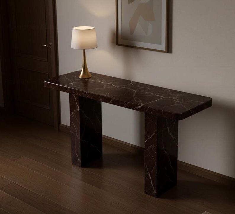 Modern Marble Console Table – Dark Stone Entryway Table, Minimalist ...