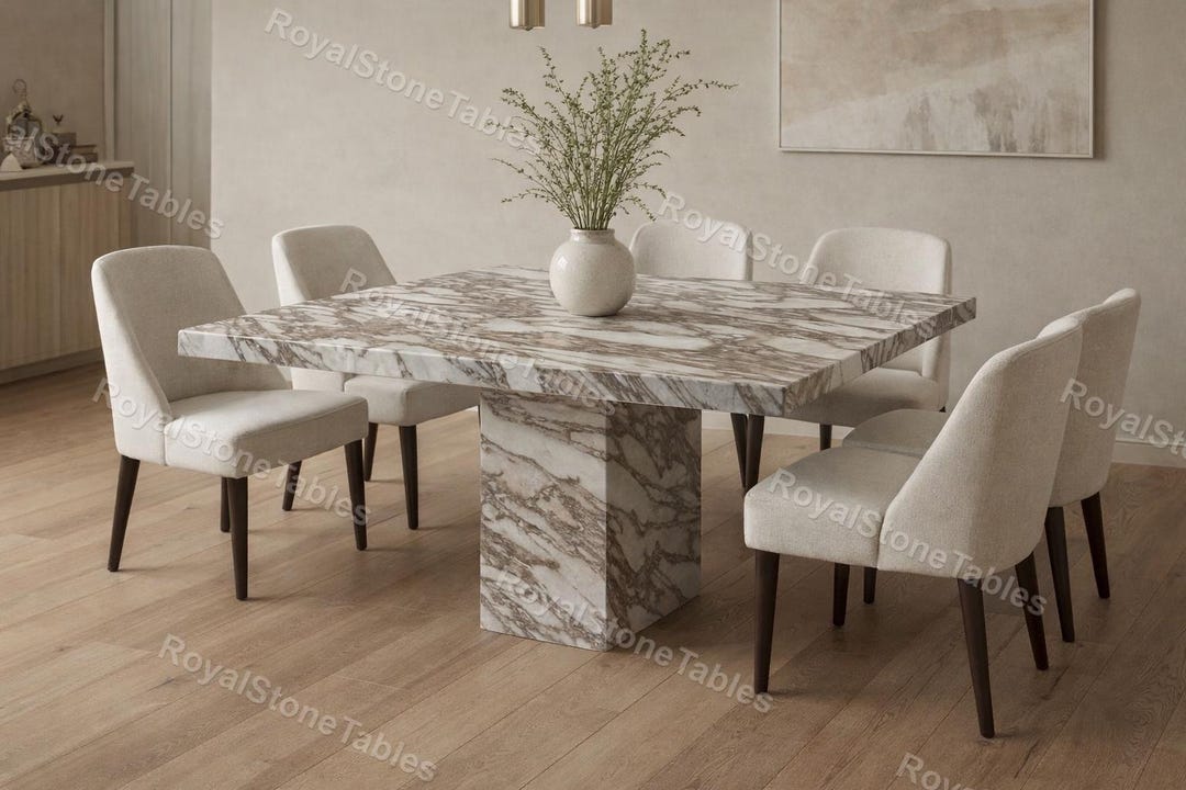 Custom Calacatta Marble Dining Table, Square Plinth Base Table, Luxury ...