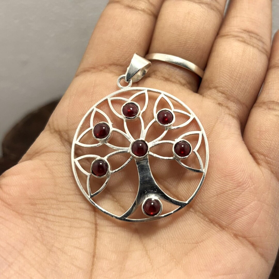 Tree of Life' Pendant With Red Garnet Gemstone - Minimalist Spiritual ...