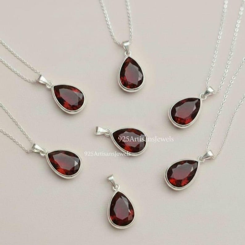 Natural Garnet Pendant, 925 Sterling Silver, Tiny Tear Drop Pendant ...