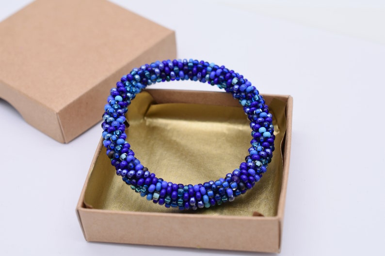 Blue Beaded Bracelet Blue Bangle ALL SIZES Handmade Beaded | Etsy
