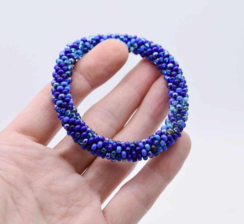 Blue Beaded Bracelet Blue Bangle ALL SIZES Handmade Beaded | Etsy