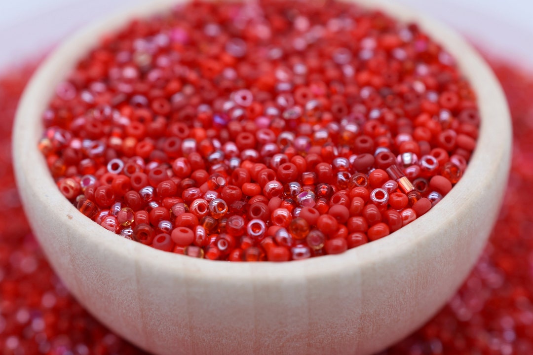 Red Seed Beads MIX, Red Small Beads 40 Gr. Rocaille Round Red Czech ...