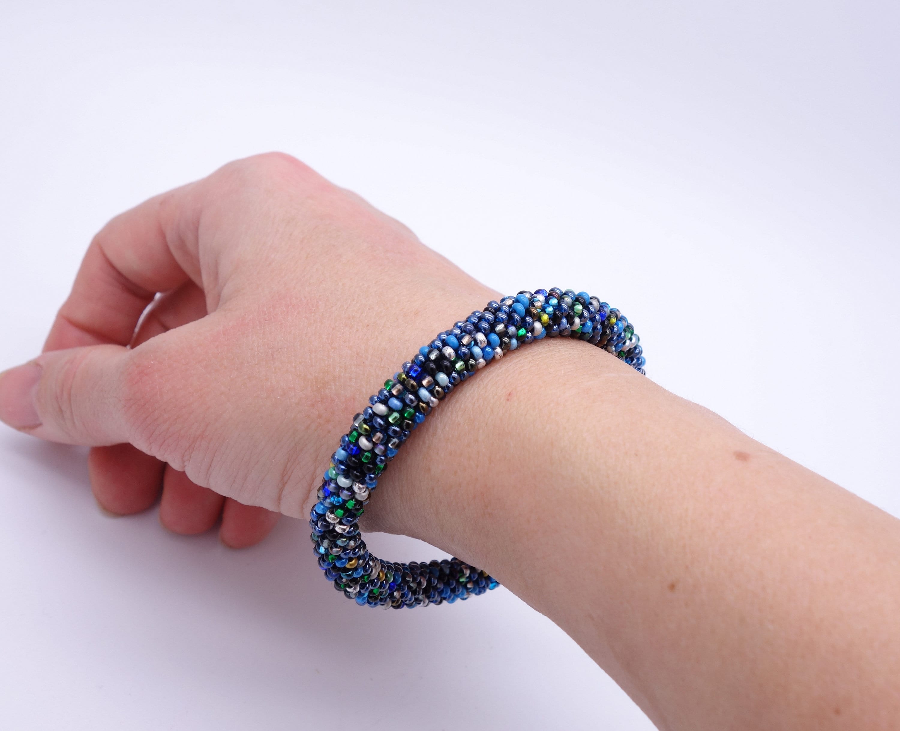 Blue Bracelet , Dark Blue Bangle of Beads Mix. ALL SIZES. Handmade ...