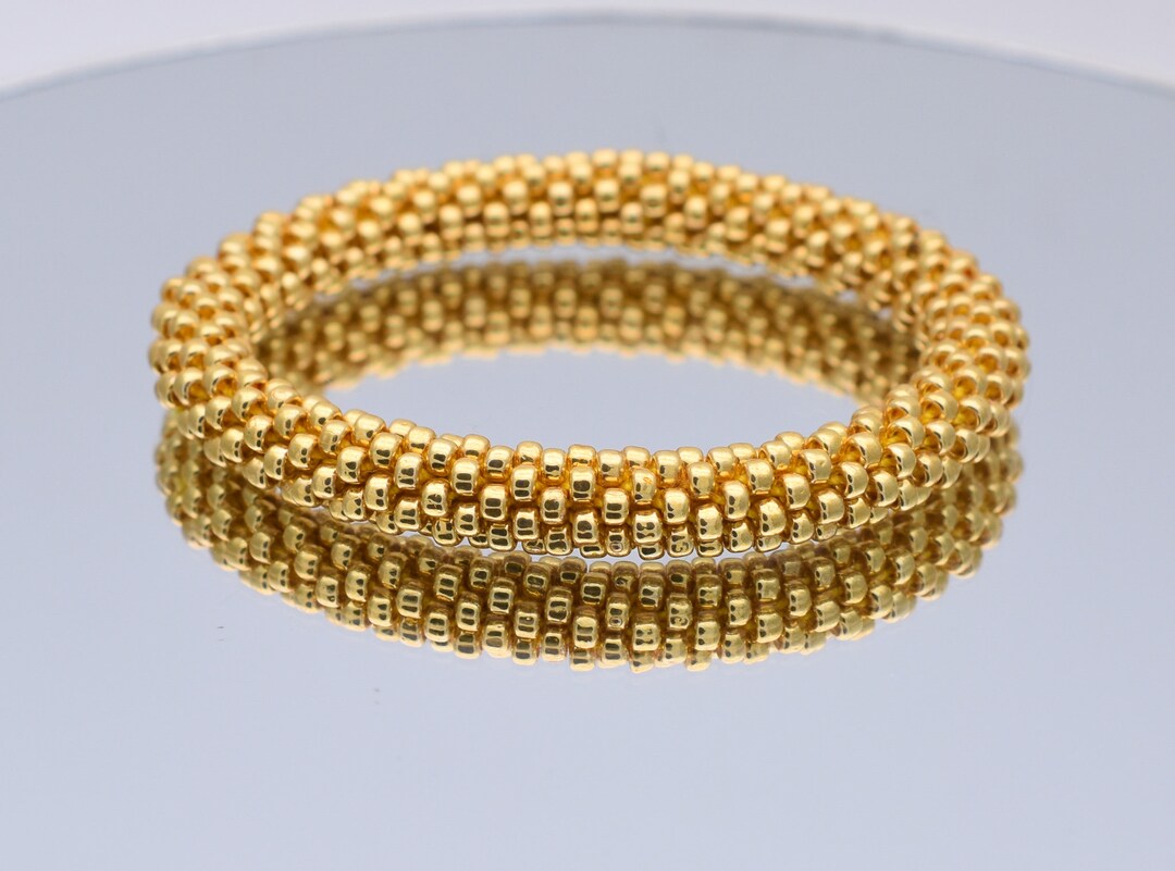 Gold Bracelet, Bead Gold Bangle, Top Coating TOHO Beads, Gold Bracelet ...